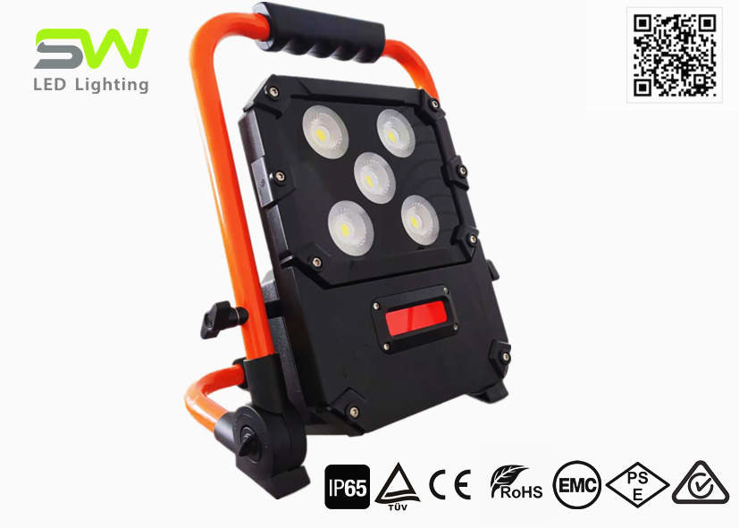 Robust IP65 Rechargeable 100W COB LED Work Site Light With Fast Charging
